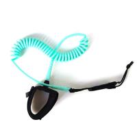 China Custom Sky Blue Surfboard Coiled Leg Leash 8mm TPU Paddle Foot Leash 1.4m for sale
