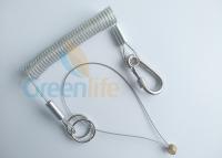 China Clear Spring Steel Wire Coil Lanyard 45kg with Carabiner & Split Ring for Tool Safety for sale