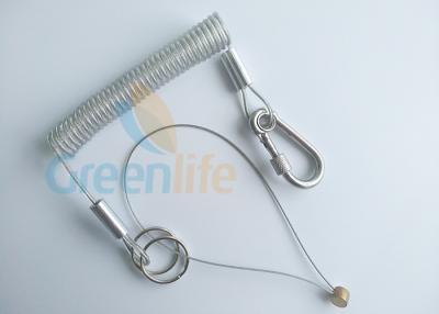 China Clear Spring Steel Wire Coil Lanyard 45kg with Carabiner & Split Ring for Tool Safety for sale