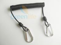 China 1.5M TPU Coiled Tool Lanyard with 48mm D-Shape Carabiner Hooks Black Safety Rope for sale