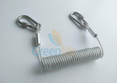China Retractable Transparent Coiled Tool Lanyard Safety Rope 85mm PU Steel Cable for sale