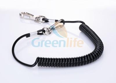 China Heavy Duty Steel Reinforced PU Coiled Tether Cord 1.5m with Snap Hooks for sale