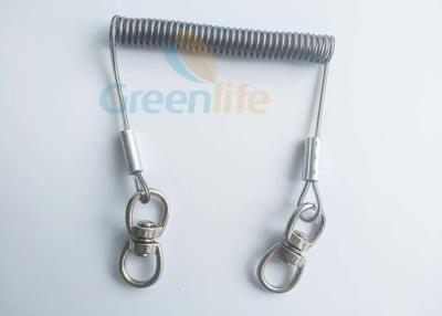 China Transparent PU Coil Lanyard 1.3m with Steel Cable Core and Zinc Alloy Swivel Links for sale
