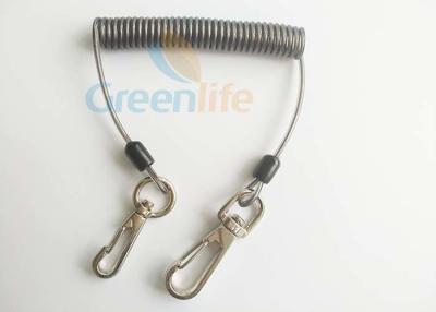 China Stretched 1M Spring Steel Wire Lanyard with Swivel Hooks 0.8mm Core Safety Tether for sale