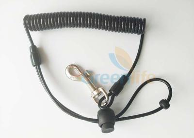 China Anti Lost Fishing Rod Wrist Lanyard Black TPU Spiral Coil 1.5m with J Swivel Snap Hook for sale