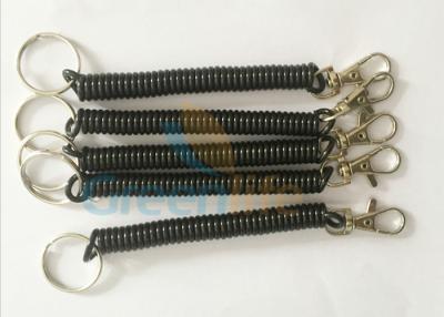 China Popular Trigger Snap Black Coiled Key Lanyard W / Split Ring & Metal Clip for sale
