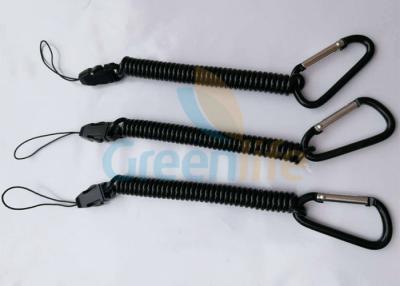 China Detachable Elastic Coil-Style Lanyard Black Rope With String Loop / Carabiner for sale