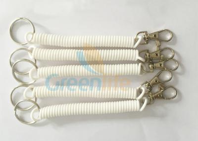 China Stretchable Plastic White Coil Spring Lanyard 2.5mm with Split Ring and Swivel Clip for sale
