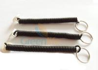 China Black PU Coiled Key Lanyard Retainer 2.5mm Cord 120mm Unstretched with Key Ring and Sticker for sale