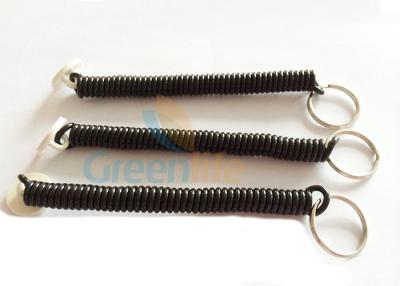 China Black PU Coiled Key Lanyard Retainer 2.5mm Cord 120mm Unstretched with Key Ring and Sticker for sale