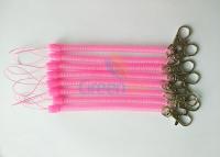 China Transparent Pink Plastic Expanding Coil Key Holder with String and Snap Clip 2.0x7x125mm for sale
