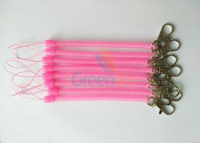 China Transparent Pink Plastic Expanding Coil Key Holder with String and Snap Clip 2.0x7x125mm for sale