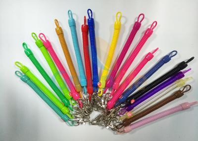 China Retractable Coil Cord Lanyard 2.0mm PU Keychain with Split Ring and Snap Hook for sale