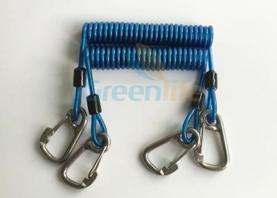 China Retractable Tool Tether Lanyard Blue Spring Elastic Plastic Coiled Tether 100KG 120MM for sale