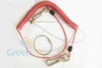 China Red Stainless Steel Bungee Cord Lanyard 150mm Unextended 1.5m Extended with Carabiner Snap Clips for sale