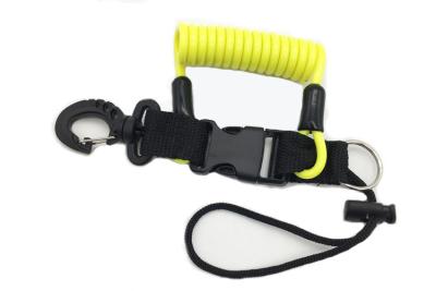 China Yellow PU Coil Lanyard 1.5m Quick Release Scuba Diving Safety Tether for sale