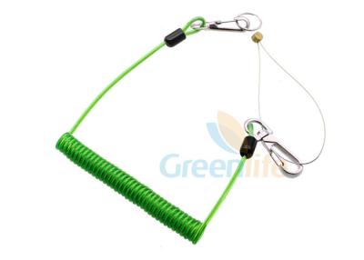China High Security Green PU Coated Coiled Tool Lanyard 2m Extended Length Customizable for sale