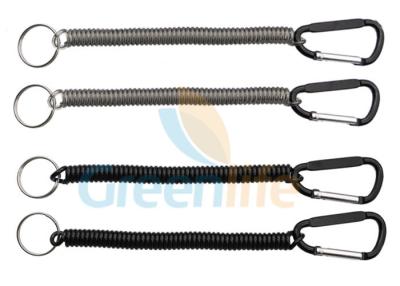 China Steel Coil Fishing Tool Lanyard Safety Straps Black Karabiner Hook Split Ring Plier 120mm for sale