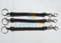 China Plastic Safe Bungee Coiled Key Lanyard 2mm Cord 100mm Unstretched with Split Ring Metal Hook for sale