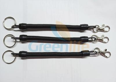 China Plastic Safe Bungee Coiled Key Lanyard 2mm Cord 100mm Unstretched with Split Ring Metal Hook for sale
