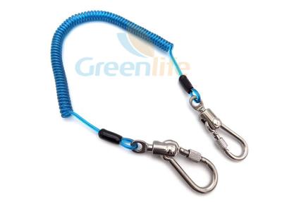 China Heavy Duty Coiled Tool Lanyard 2m Extension with Steel Cable Core and Zinc Alloy Snap Hooks for sale