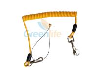 China Fall Protection Spiral Coiled Tool Leash 4mm Cord 2m Extended High Security Snap Hook Solid Yellow for sale