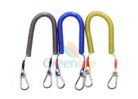 China Stretchable Fishing Pliers Lanyard 3M TPU Spring Coiled Leash with 2 Carabiners for sale