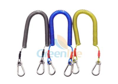 China Stretchable Fishing Pliers Lanyard 3M TPU Spring Coiled Leash with 2 Carabiners for sale
