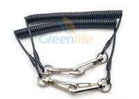 China Solid Black PU Coated Cable Bungee Cord Lanyard 0.8mm Wire 2 Hooks 1.5m Extended Length for sale