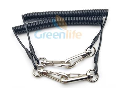 China Solid Black PU Coated Cable Bungee Cord Lanyard 0.8mm Wire 2 Hooks 1.5m Extended Length for sale