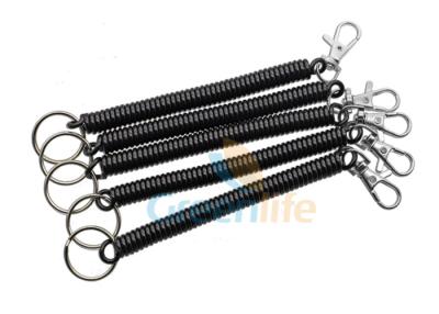China Black 12cm Long Spring Coiled Key Lanyard Holder with Split Ring and Snap Hook for sale