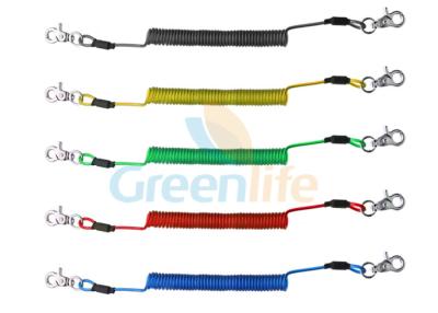 China Translucent PU Coated Spring Steel Wire Coil Lanyard 20kg Capacity 2m Extended Length for sale