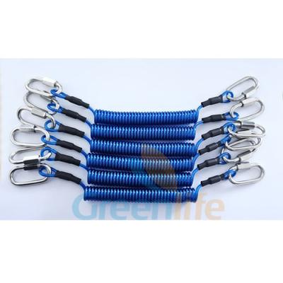 China 1.5m Transparent Blue PU Coiled Cable Lanyard with Oval Carabiner for Tool Safety for sale