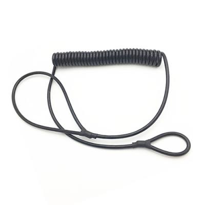 China Black TPU Coated Stretchy Coil Lanyard 7.0mm With Loop Ends for sale