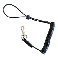 China Black Wire Expandable Coiled Lanyard 7.0mm Cord TPU With Snap Hook And Loop for sale