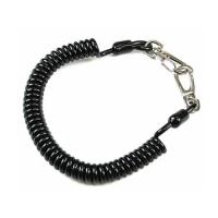 China TPU Coil Tool Lanyard 4mm Cord 2m Extended Black Rubber Covered Sleeve with Swivel Hooks for sale