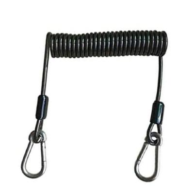 China Bungee Power Tool Plastic Coil Lanyard Metal Crimp with Carabiner Ends 140mm for sale