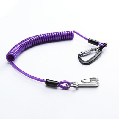 China Plastic Purple Coiled Aviation Aluminum Carabiner Tool Lanyard 1.5M for sale