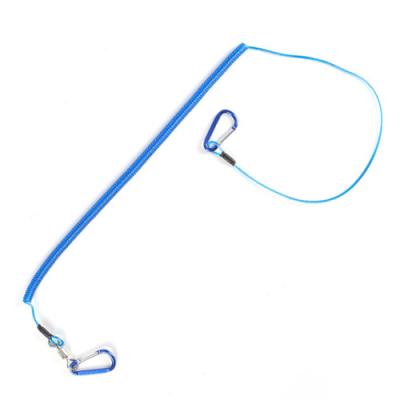 China 5m Full Expanding Stainless Steel Coil Lanyard Blue PU Coated Fishing Rope 2.3mm for sale