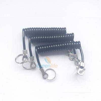 China Plastic Short 3.0MM Dia Spiral Coil Lanyard 50MM With Eyelets Split Rings for sale