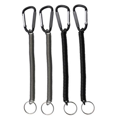 China 90 Degree Fishing Coil Lanyard 2.0mm TPU Cord with Aluminum Carabiner and Split Ring for sale