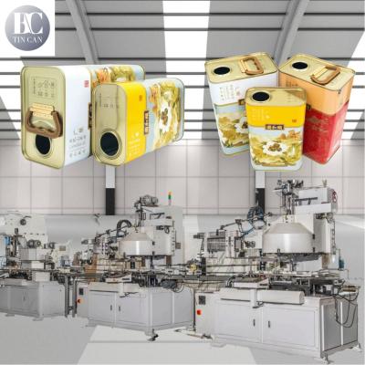 China Rectangular Olive Oil Cans Making Machine 30cpm for 1liter Square Tin Making for sale