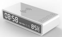 China 10000mAh wireless power bank with Alarm Clock, showing temperature, time, alarm and capacity level for sale
