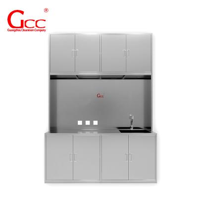 China SUS304 Laboratory Cleaning Sink with Overhead Cabinets for Hospitals, Pathology Labs and Cleanrooms for sale