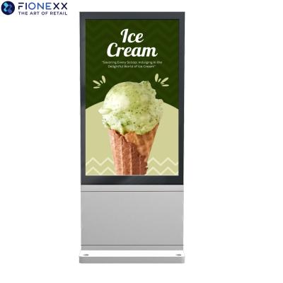 China 75'' Silver AD Board Outdoor Lcd Kiosk External Digital Signage 1650*928mm Outdoor Durable Advertising Display Screen for sale