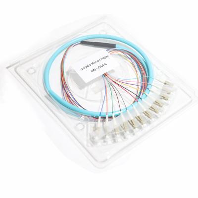 China Blue LC UPC 12 Core Ribbon Fiber Pigtails Grey Port 0.9mm Gigabit Ethernet Speeds 1.5m-3m for sale