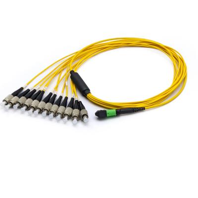 China MPO-12FC OS2 Single-Mode Fiber Optic Fanout Patch Cable – 12-Core MPO to FC Breakout Harness for sale