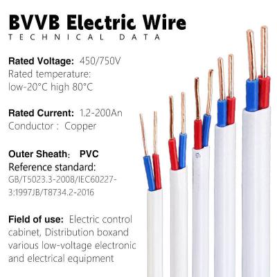 China Solid Copper Flat Cable PVC Insulated 0.75-2.5mm² 450/750V for Home Wiring for sale