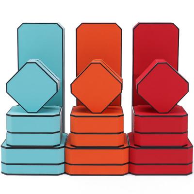 China Octagonal PU Leather Jewelry Packaging Box with Black Border Luxury Storage Custom Size for sale