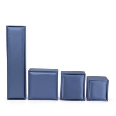 China Blue LED Jewelry Box Brushed Leather Velvet Luxury Packaging for Earrings Bracelets Necklaces Rings for sale